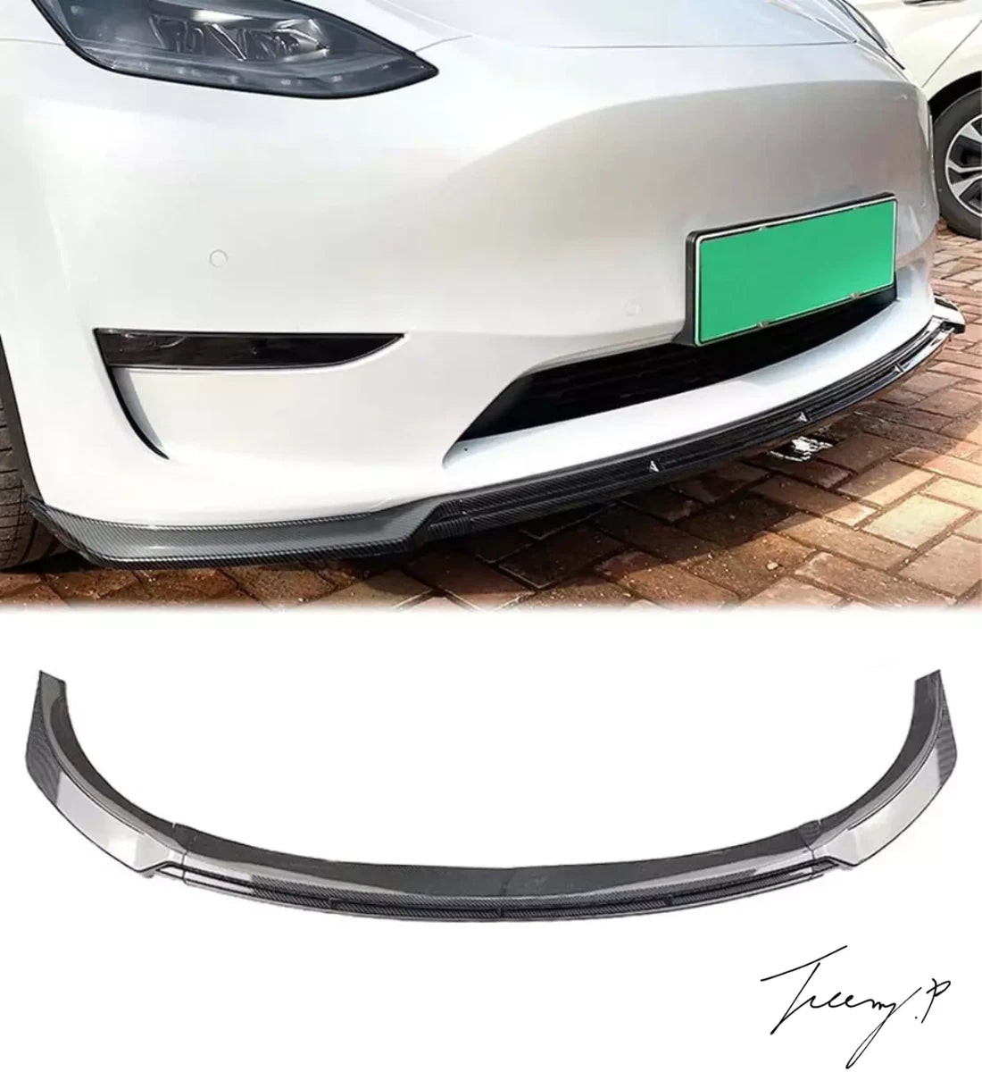 Tesla Model Y Carbon Fiber Look Front Splitter Spoiler (2021-2025 ...